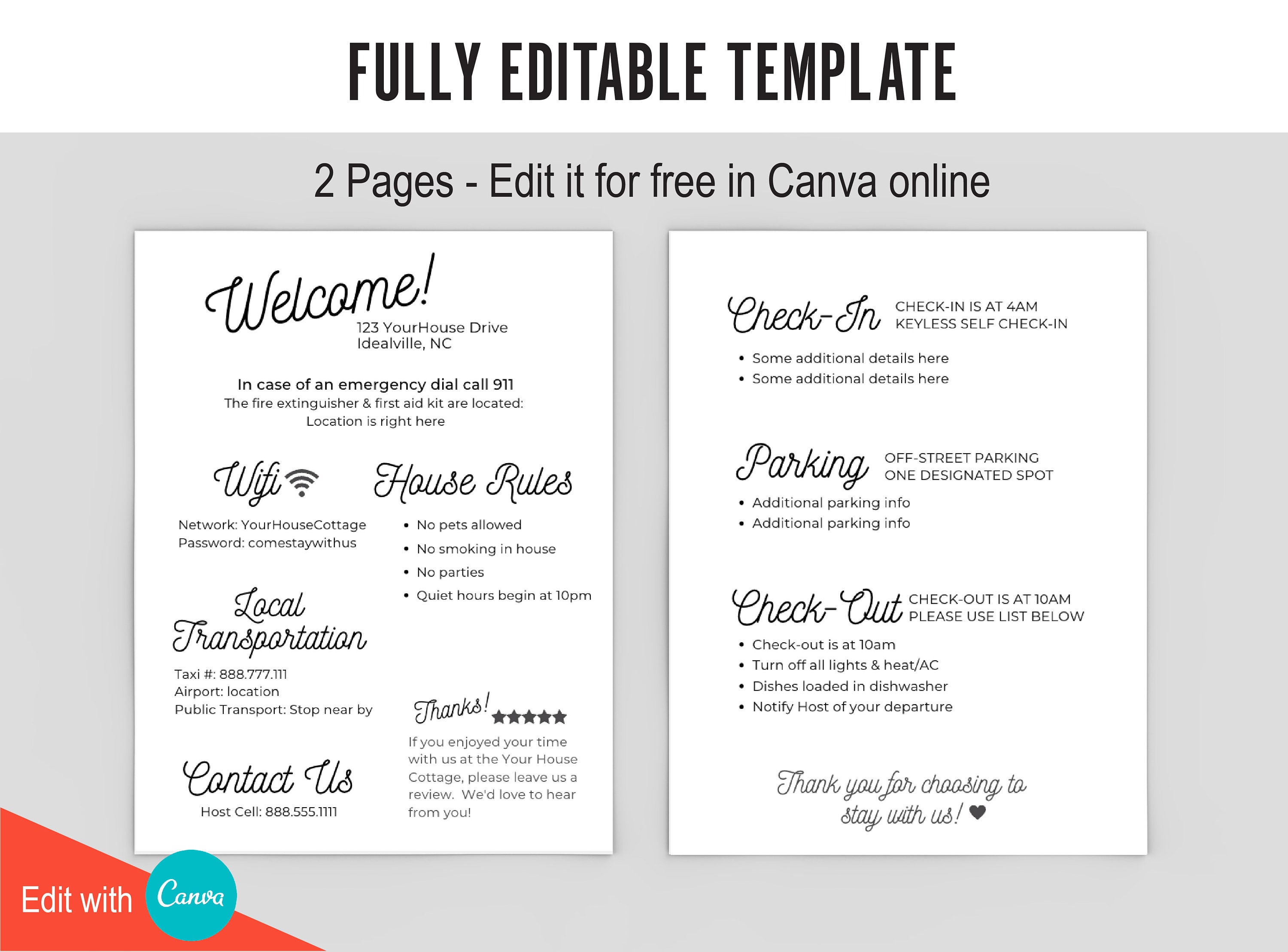 Airbnb Template Editable Airbnb Signs, Quick Welcome Guide | Fillable ...