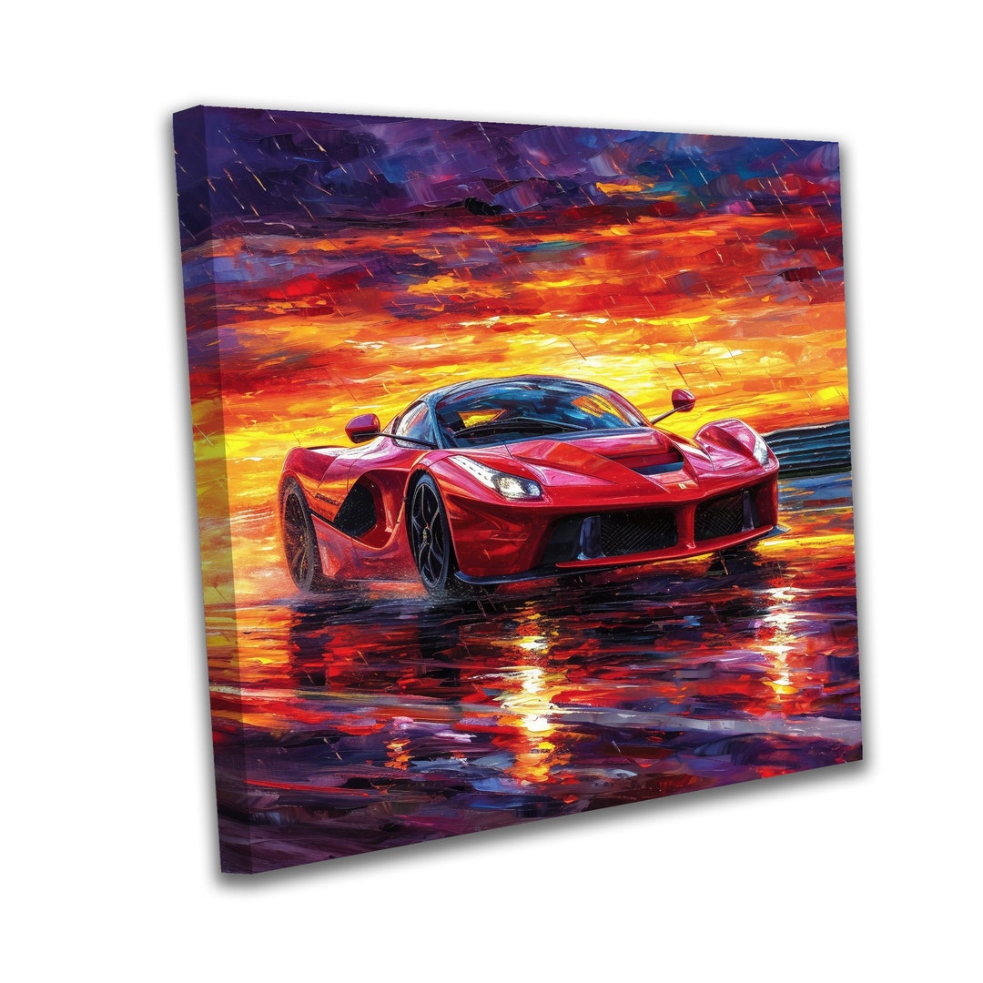 Ferrari Laferrari Canvas or Poster Print Bright Sunset and Reflections ...