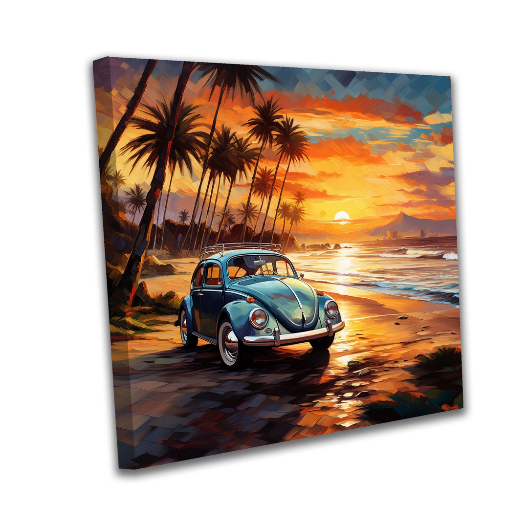 Retro VW Beetle Canvas or Poster Print Old School Beetle - Etsy