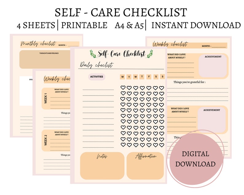 Self-care Planner Checklist, Wellness and Mental Health Planner, Self ...
