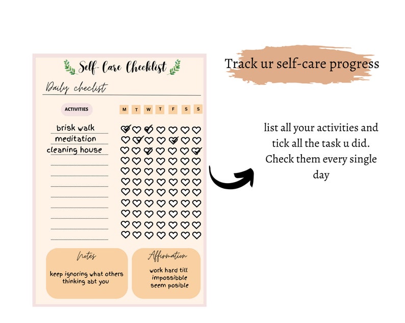 Self-care Planner Checklist, Wellness and Mental Health Planner, Self ...