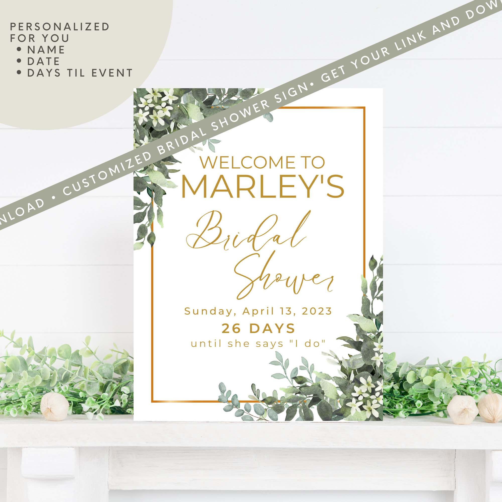 Bridal Shower Welcome Sign Template, Eucalyptus Themed, Customized ...