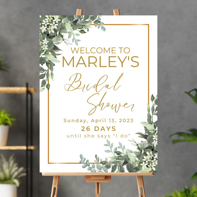 Bridal Shower Welcome Sign Template, Eucalyptus Themed, Customized ...