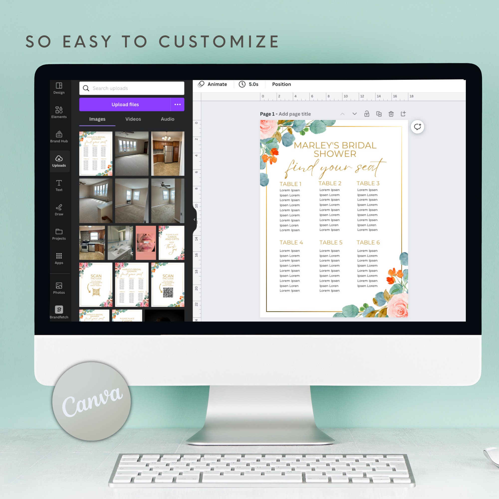 Greenery Floral Gold Seating Chart Template, Printable Welcome to ...