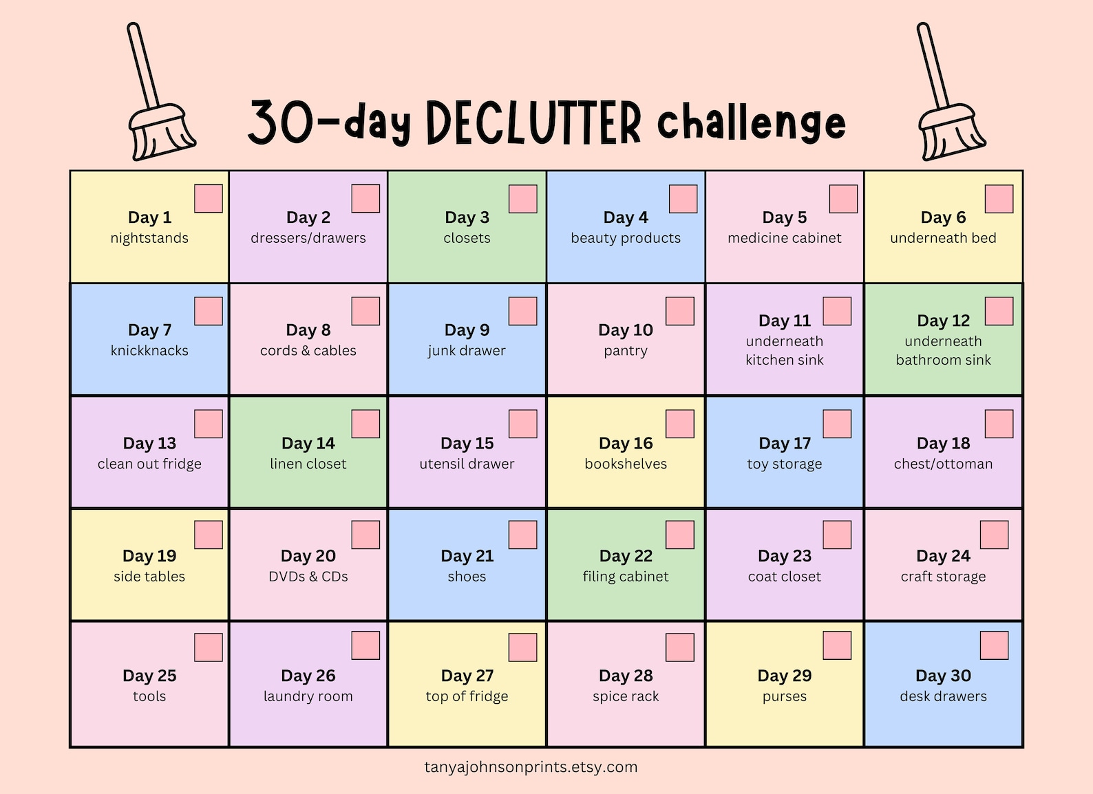 30-day Declutter Challenge Checklist, Printable Organizer (digital ...
