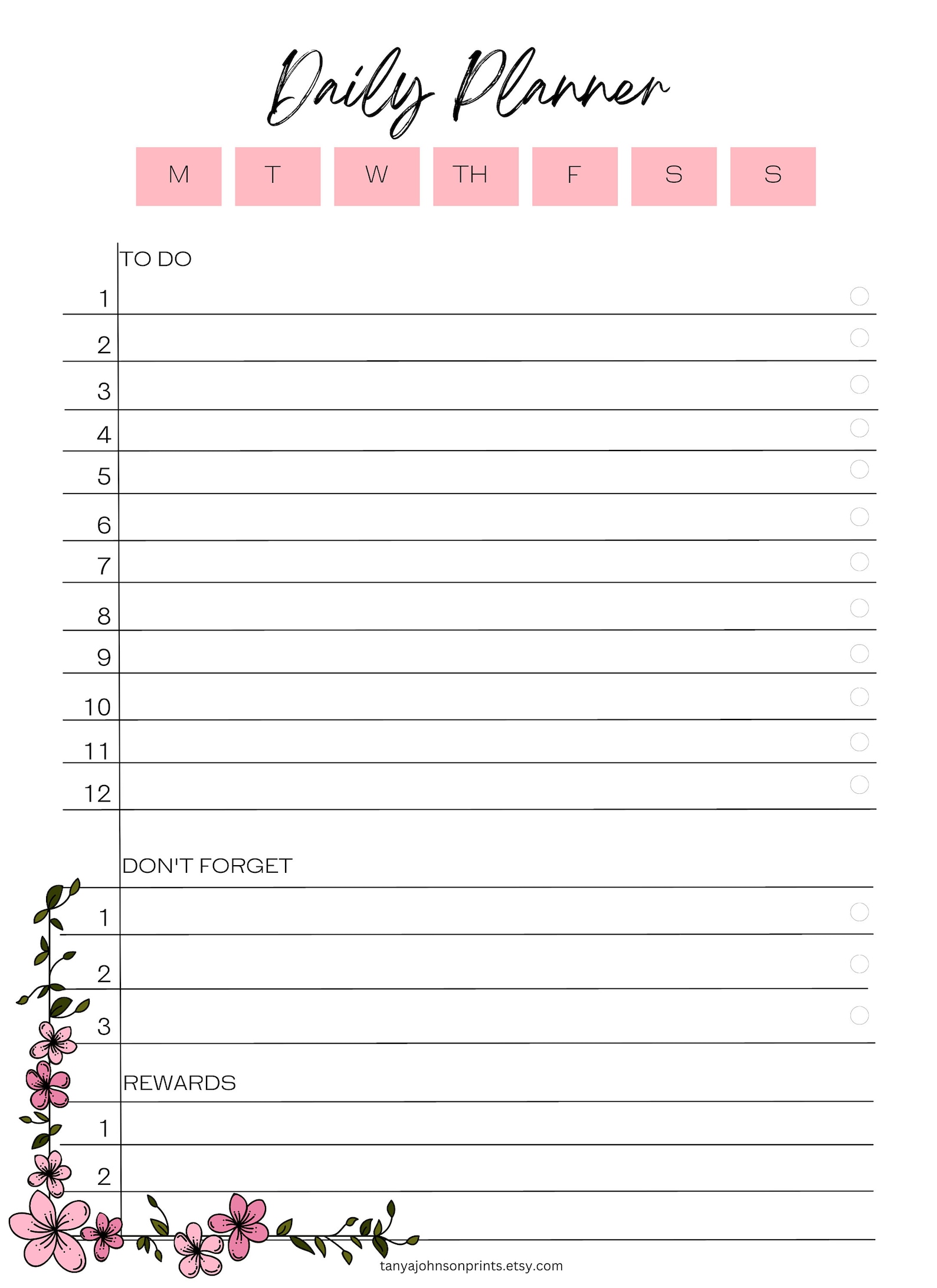 Undated Daily Planner Printable, Two Designs (PDF Download) - Etsy