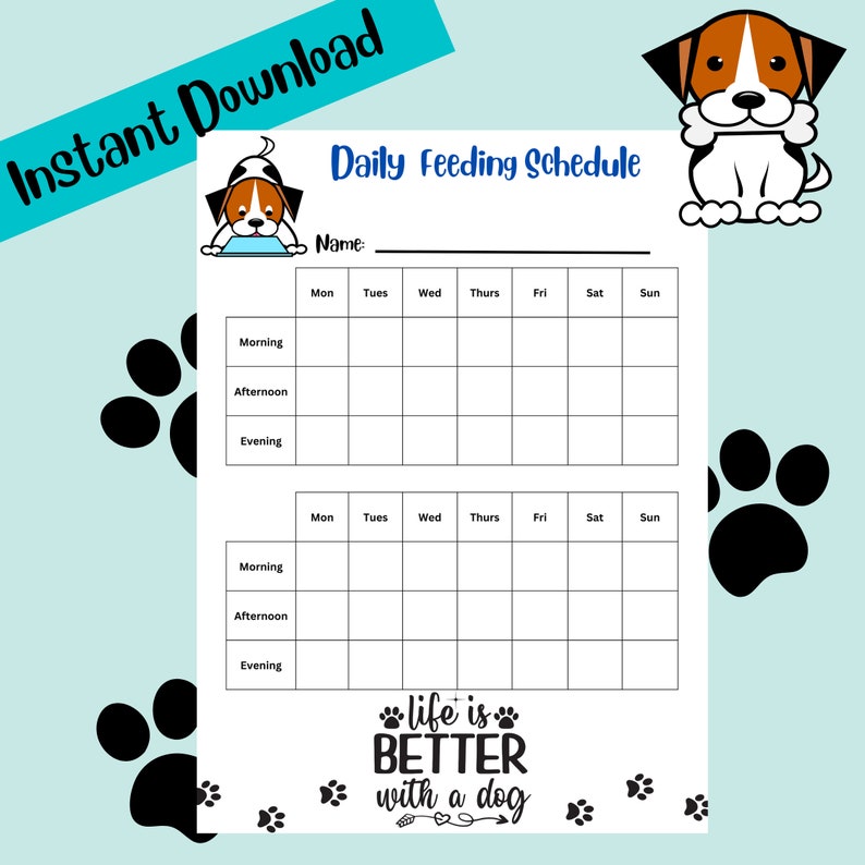 PET CARE PLANNER, Pet Feeding Chart, Dog Feeding Tracker, Dog Feeding ...