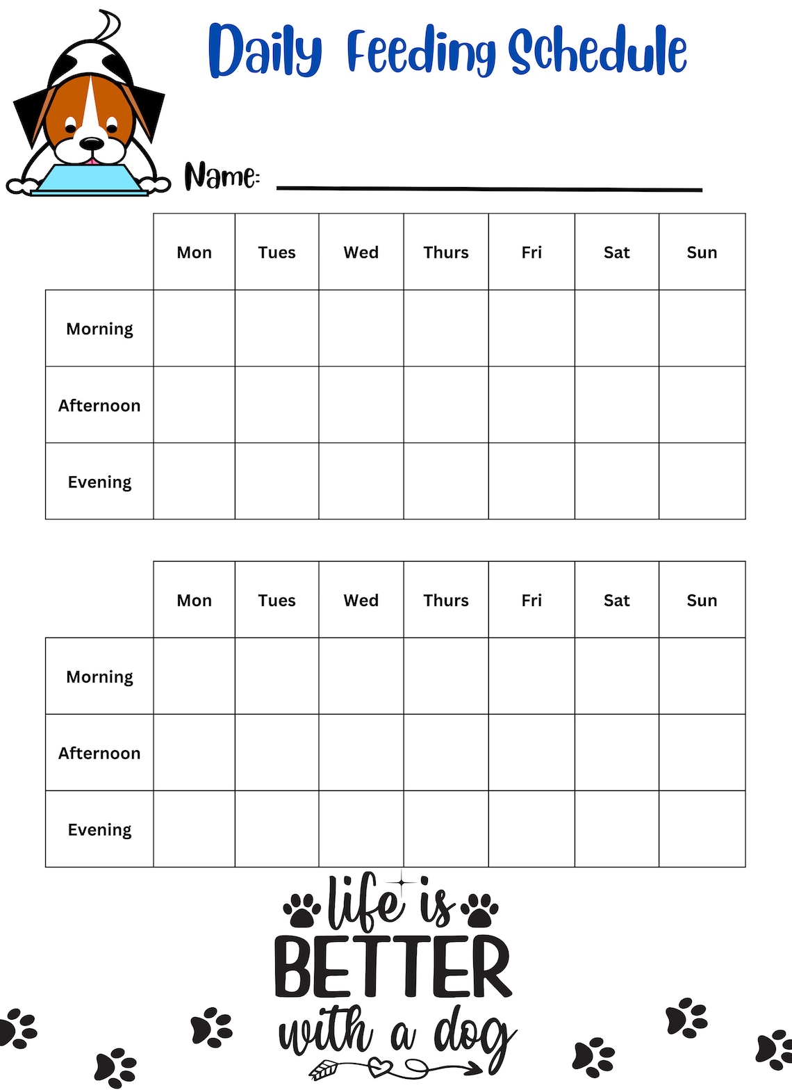 PET CARE PLANNER, Pet Feeding Chart, Dog Feeding Tracker, Dog Feeding ...