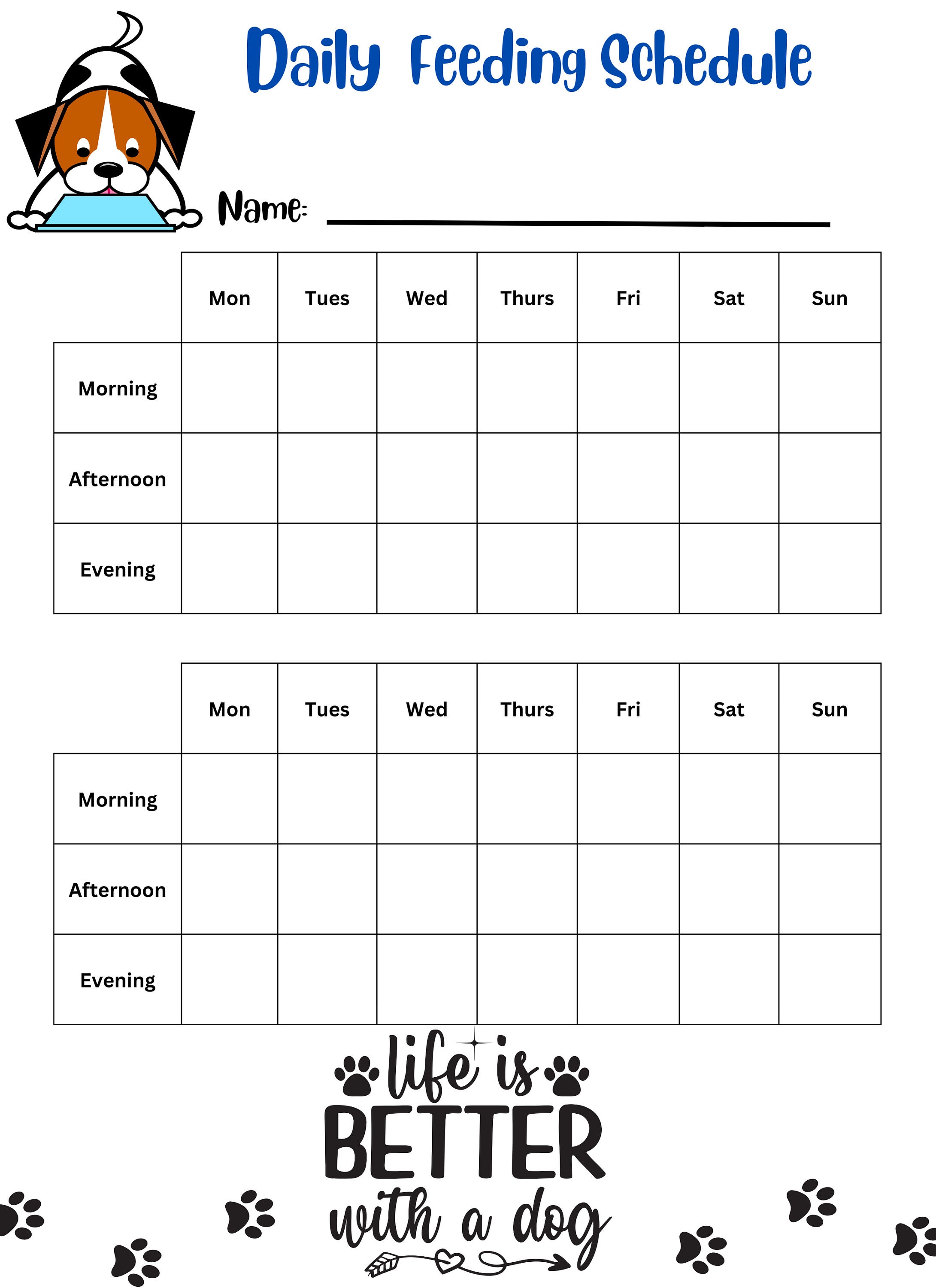 PET CARE PLANNER, Pet Feeding Chart, Dog Feeding Tracker, Dog Feeding ...