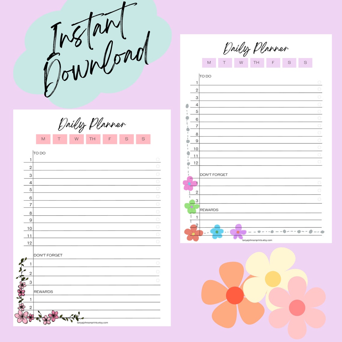 Undated Daily Planner Printable, Two Designs (PDF Download) - Etsy