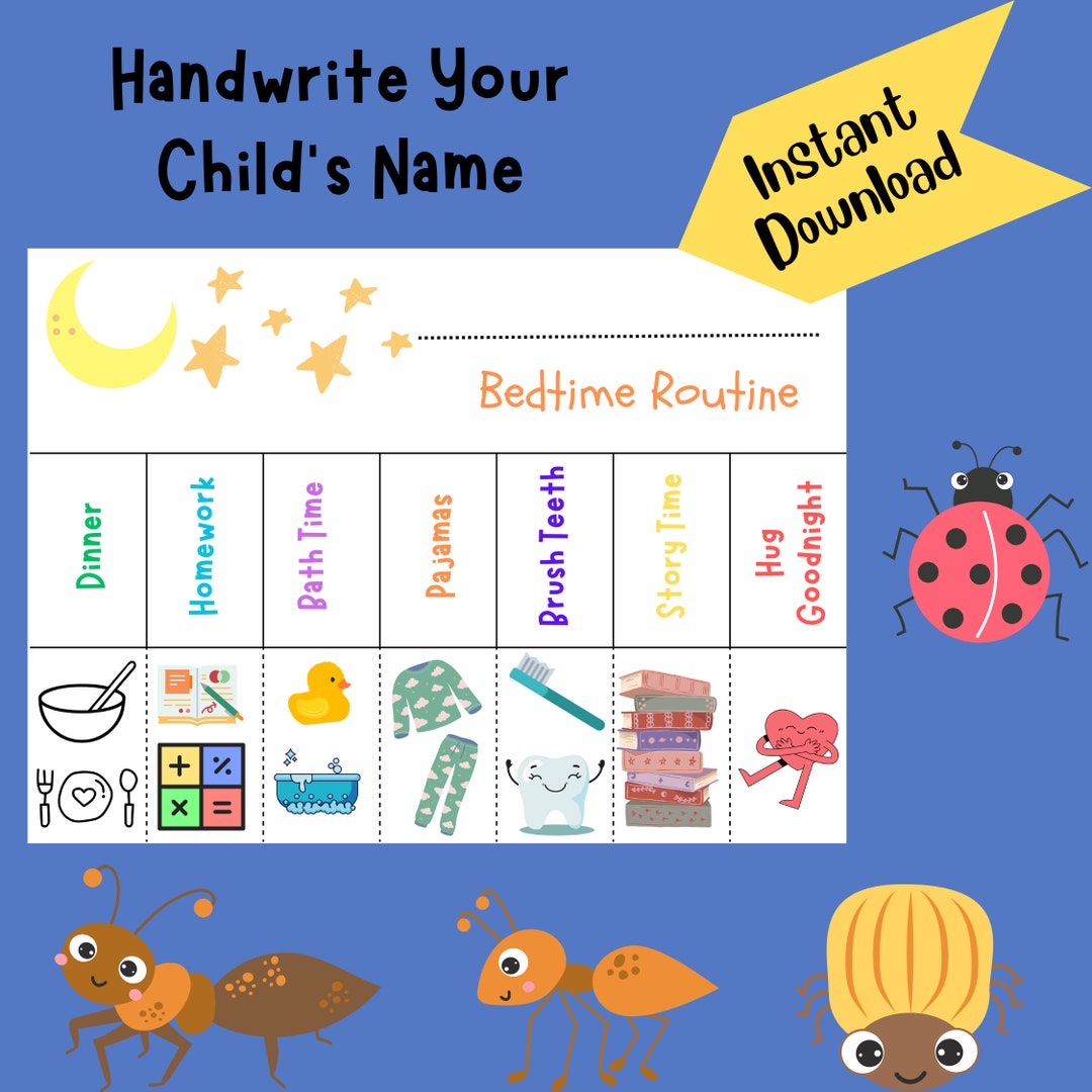 ROUTINE CHART for Toddlers, Bedtime Checklist for Kids, Bedtime Routine ...