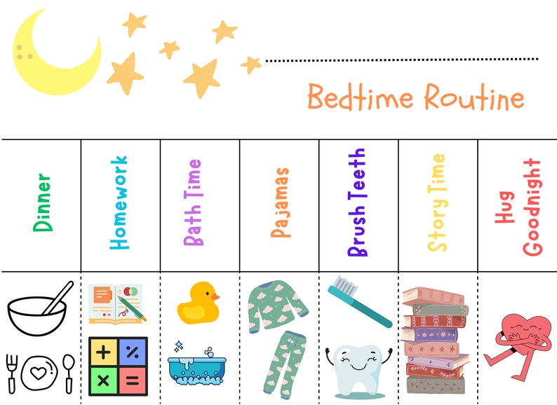 Toddler Bedtime Routine Chart, Kids Checklist (digital Download) - Etsy