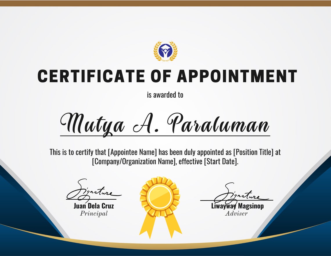 Editable Appointment Certificate Template Ideal for Recognizing Talents, Editable Pastor ...
