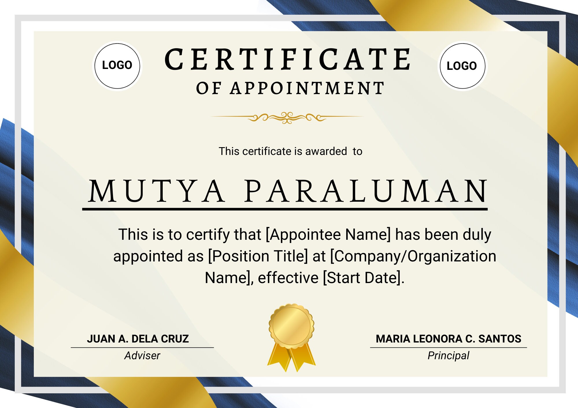 Editable Appointment Certificate Template Ideal for Recognizing Talents ...