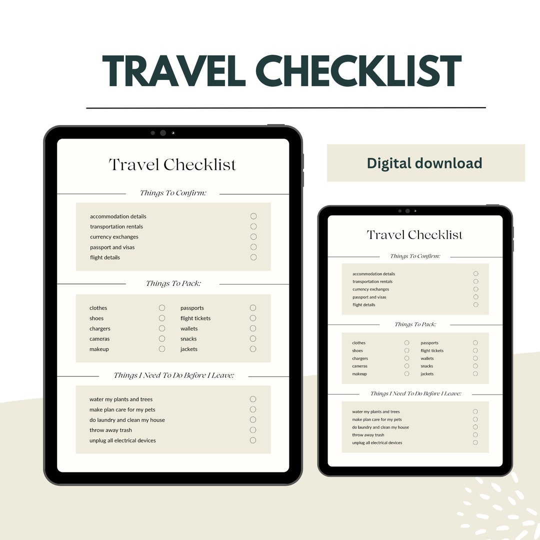 Travel Check List, Printable Travel Itinerary, Travel Overview, Travel ...