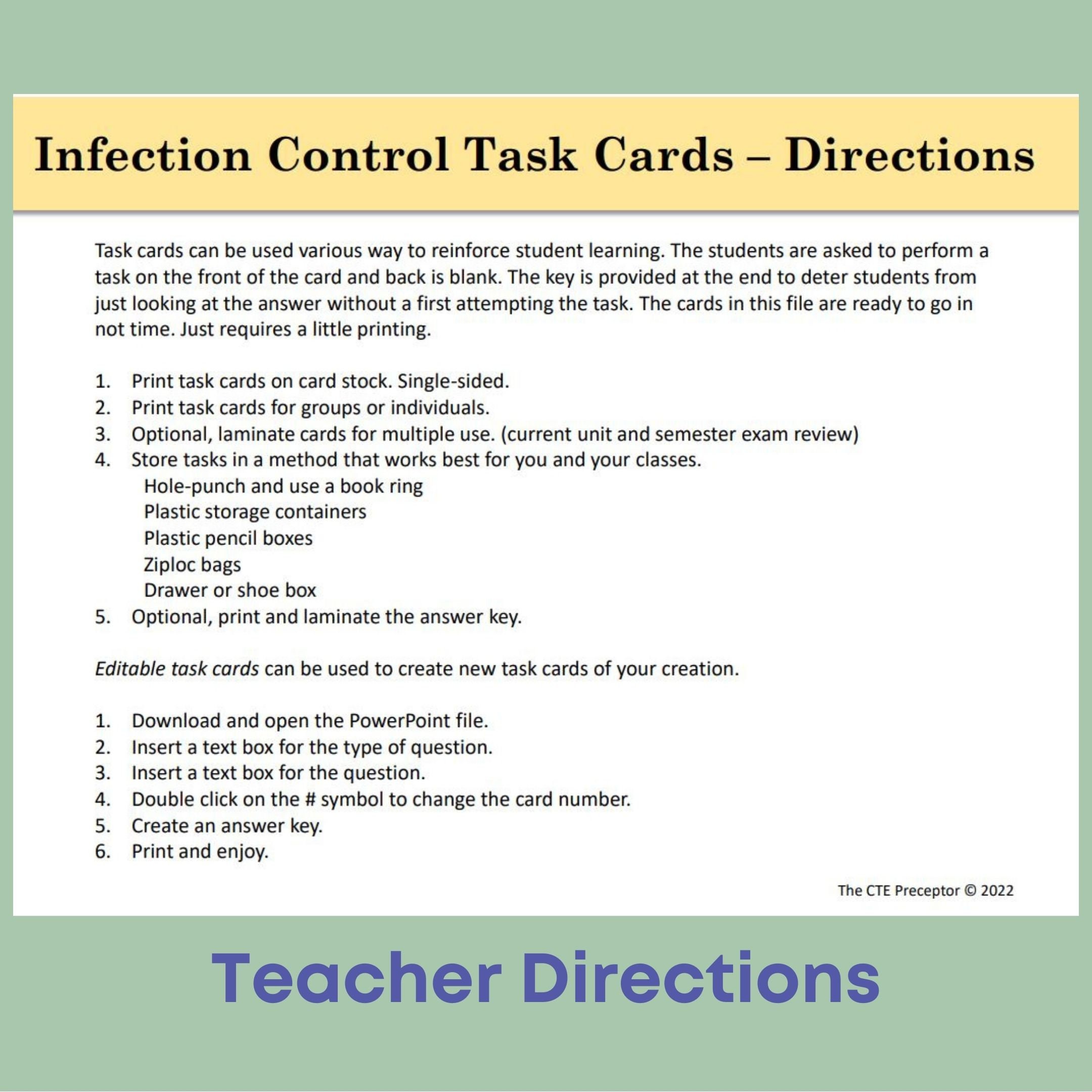 Infection Control, Task Cards, Flashcards, Health Science, Review ...