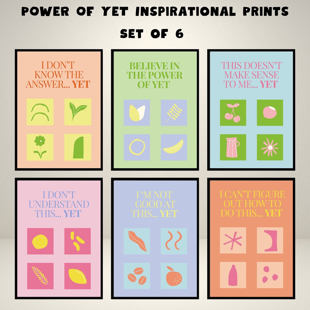 Classroom Posters, Motivational, Power of Yet, Growth Mindset, Colorful ...