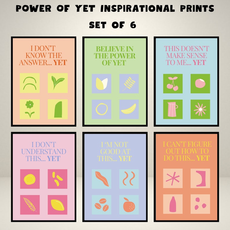 Classroom Posters, Motivational, Power of Yet, Growth Mindset, Colorful ...