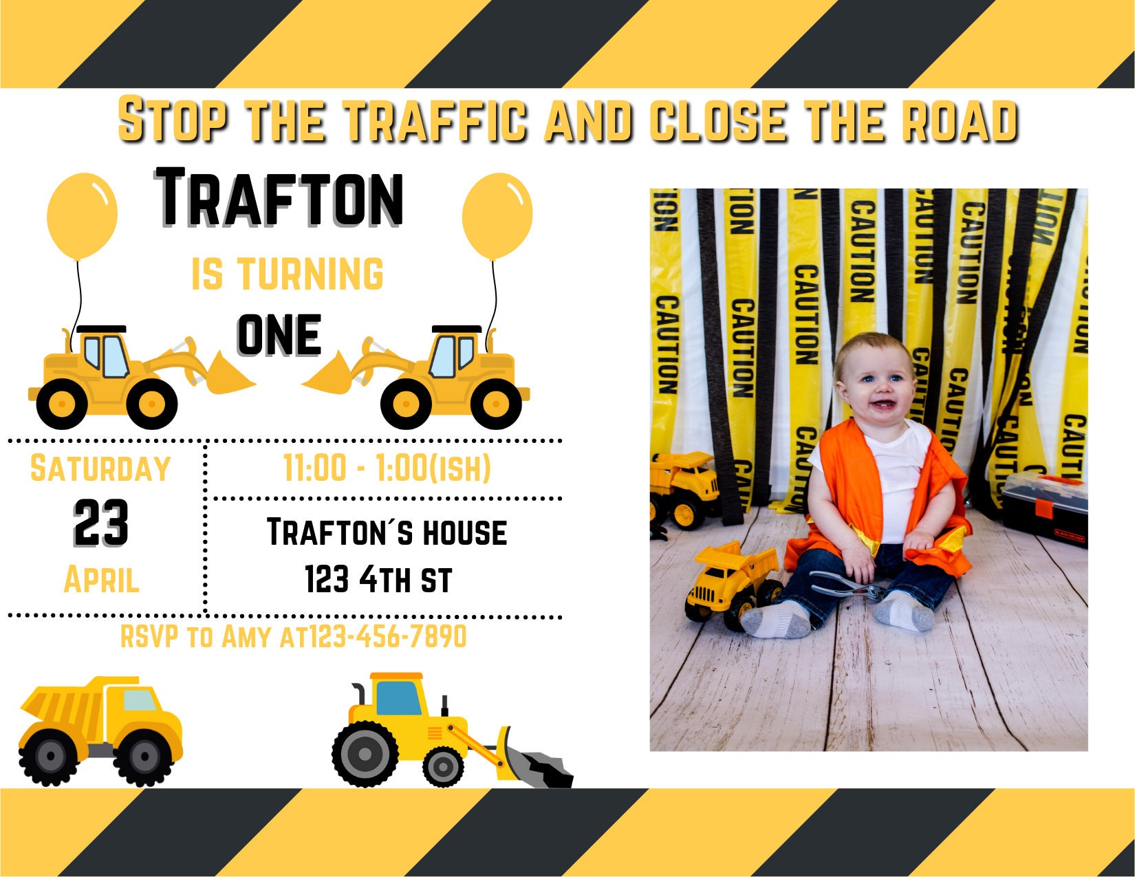 Construction Themed First Birthday Invitation - Etsy