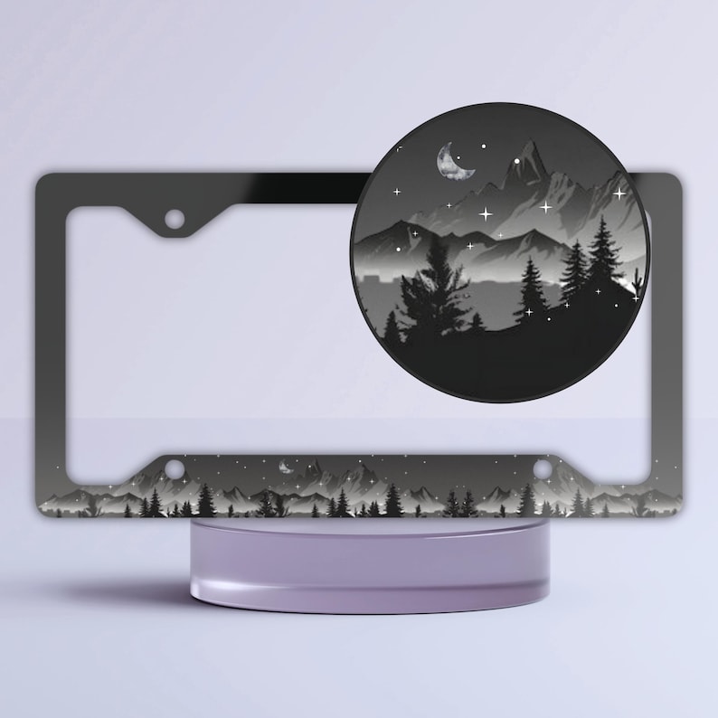 Nature License Plate Frame - Mountain Trees and Wildlife Nature Theme ...