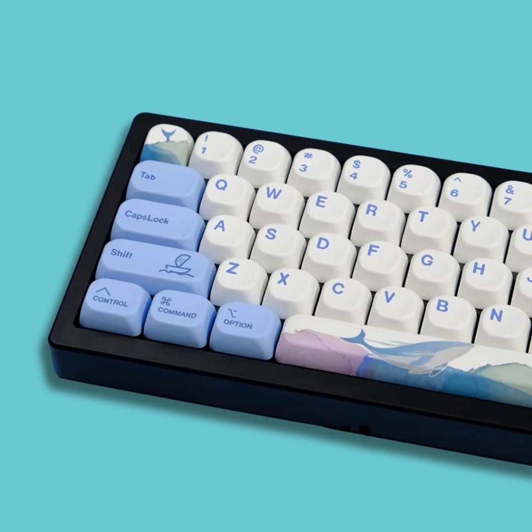 Ocean Drift Keycap Set Blue & White Sea Themed Keycaps | Whale PBT ...