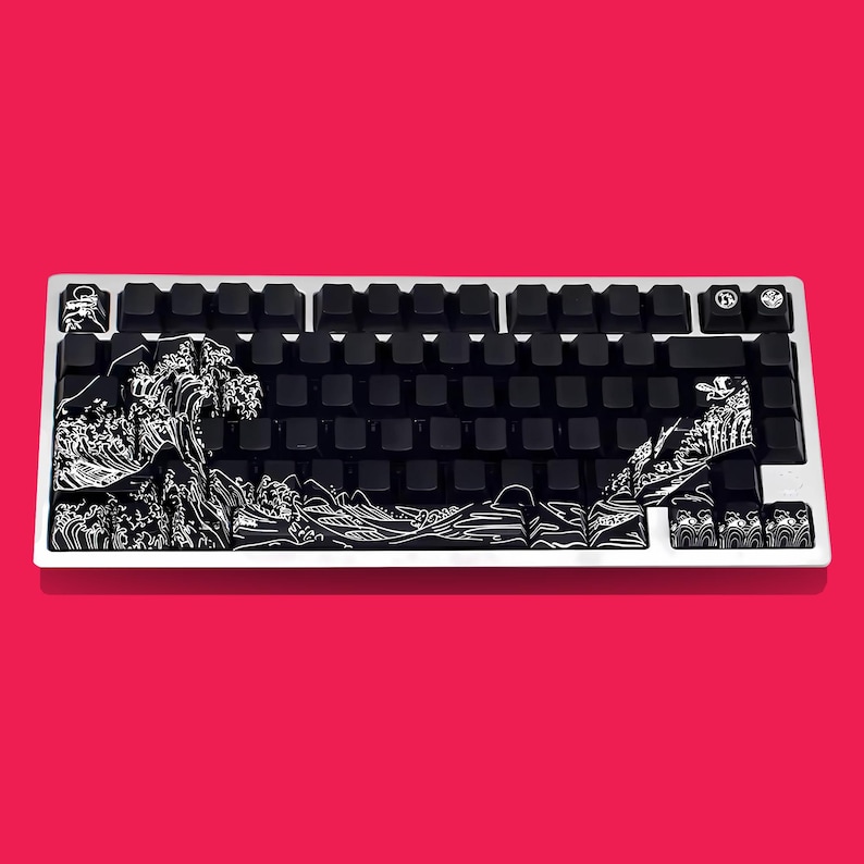 Kanagawa Great Wave Art Keycap Set – Black & White Colors Available ...