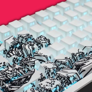 Kanagawa Great Wave Art Keycap Set – Black & White Colors Available ...
