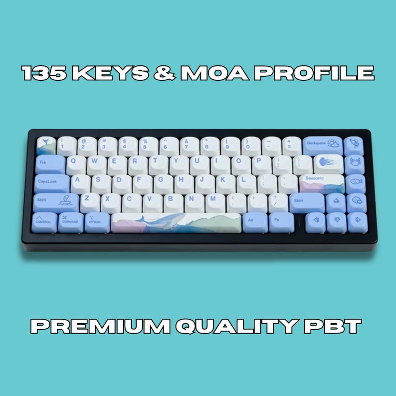 135 Keys Blue Ocean Wave Keycap Set | White Whale Sea Theme | Custom ...