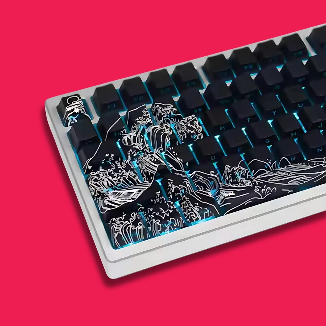 Kanagawa Great Wave Art Keycap Set – Black & White Colors Available ...