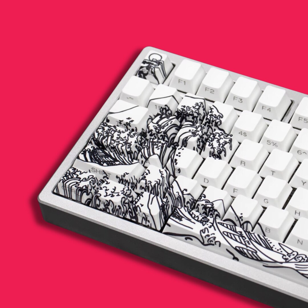 The Great Wave of Kanagawa Art Keycap Set – Black White | Artistic ...