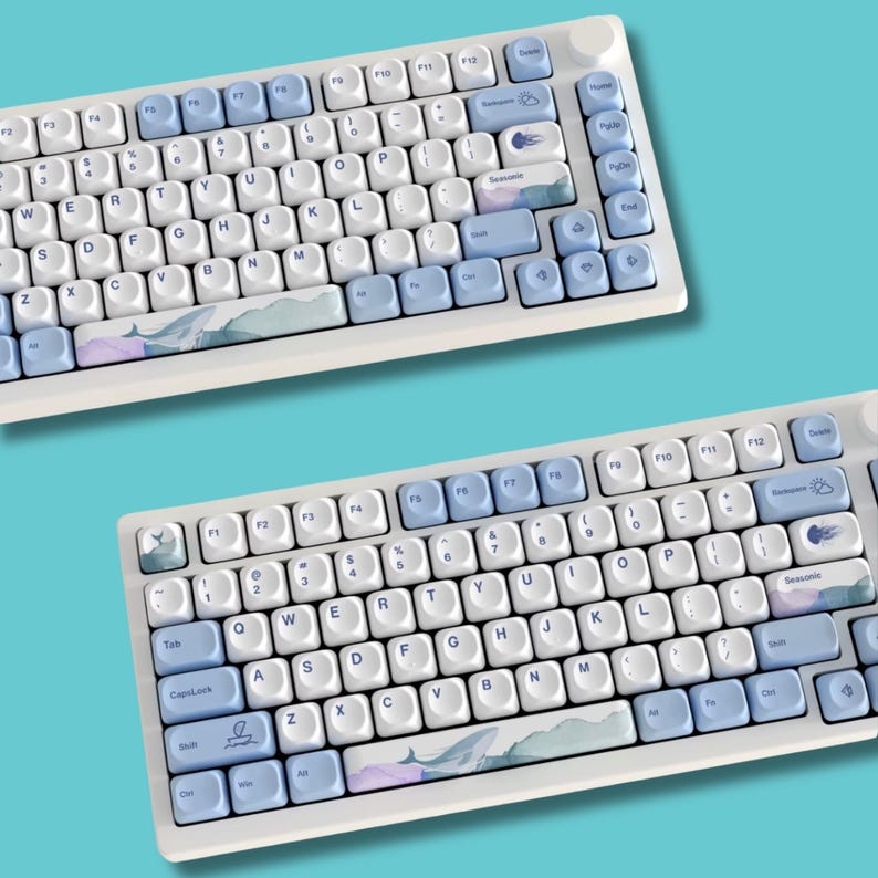 135 Keys Blue Ocean Wave Keycap Set | White Whale Sea Theme | Custom ...
