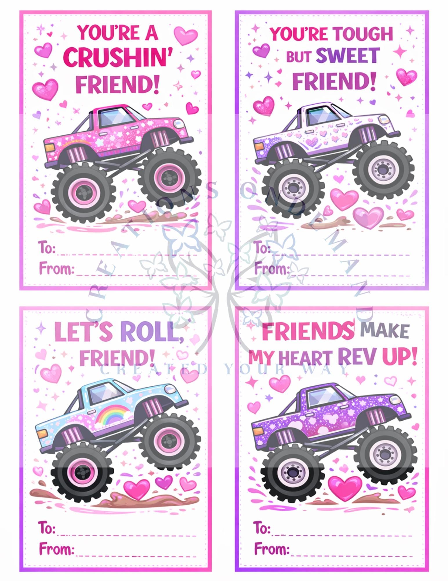 Monster Truck Valentine Cards for Kids, Printable Valentine’s Day Cards ...