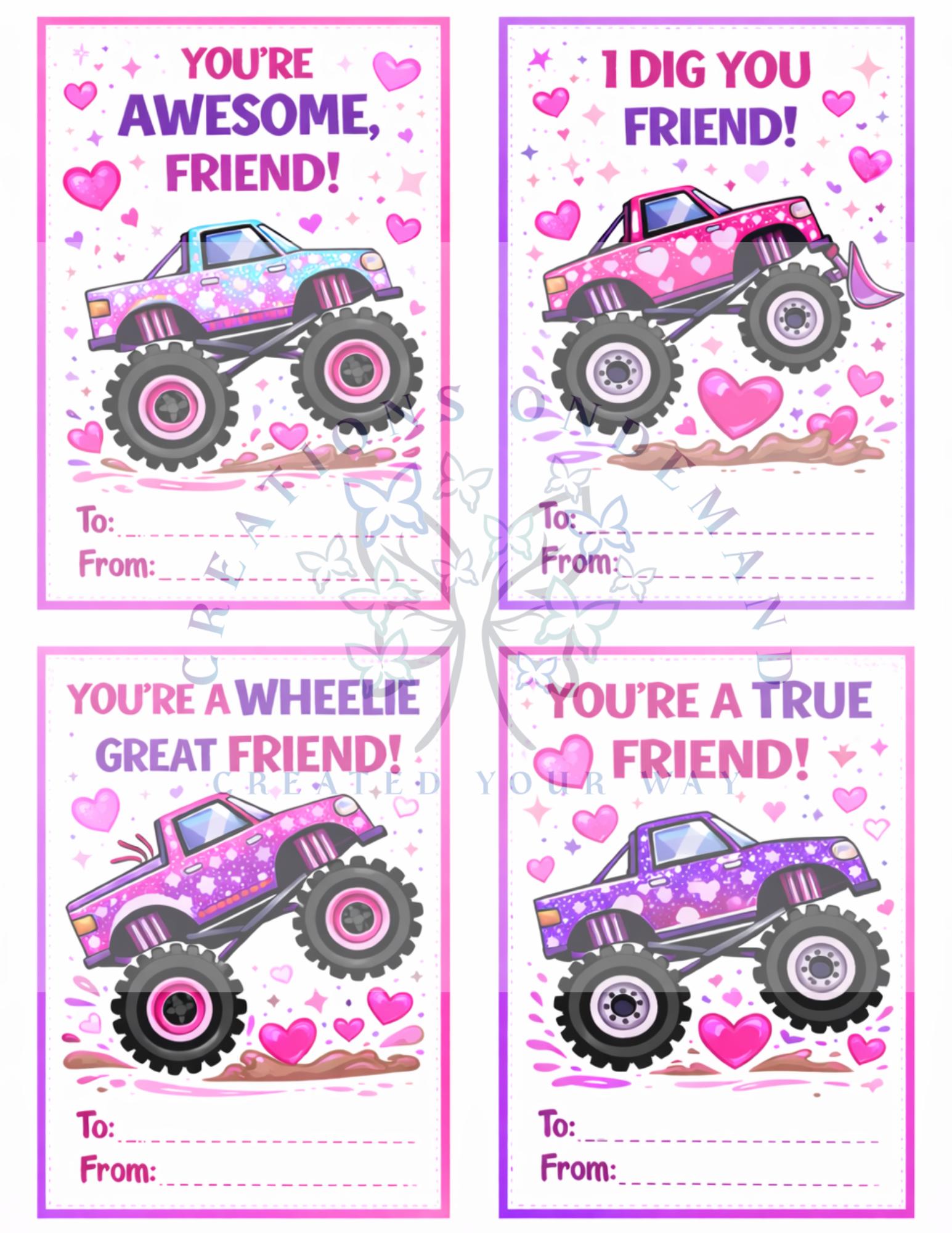 Monster Truck Valentine Cards for Kids, Printable Valentine’s Day Cards ...