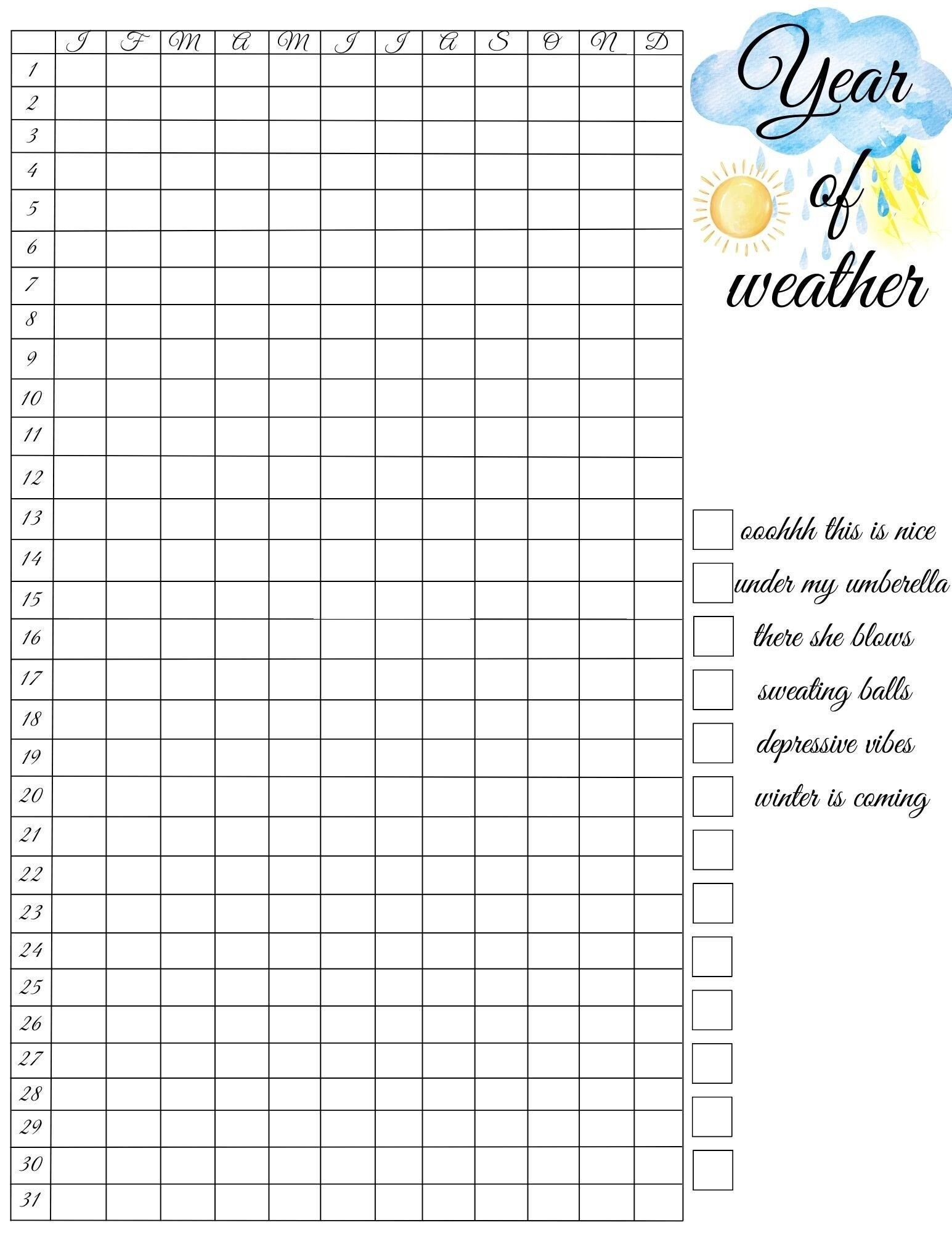 Year of Weather Tracker PDF Printable - Etsy