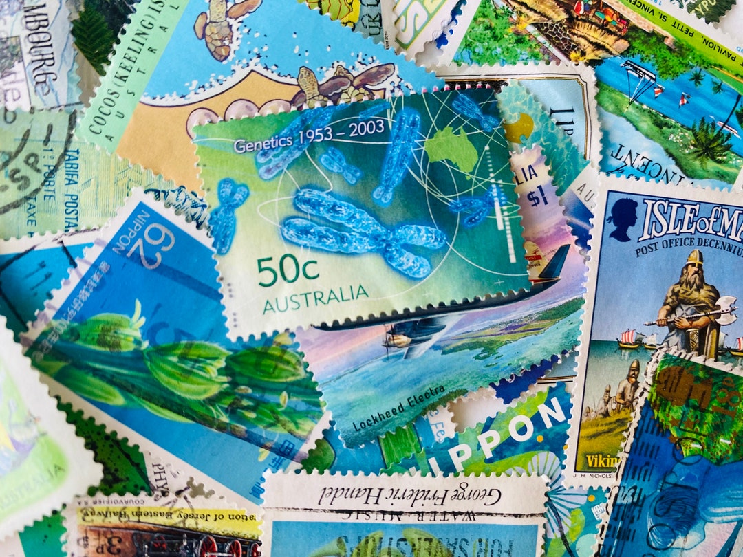 Postage Stamps Blue/green Tone Themes - Etsy