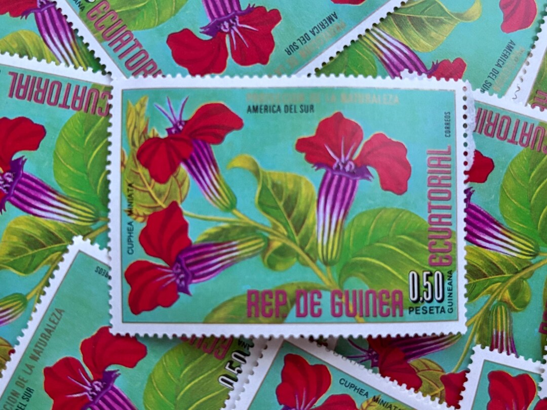 Equatorial Guinea Postage Stamps/south American Flowers/cuphea Miniata ...