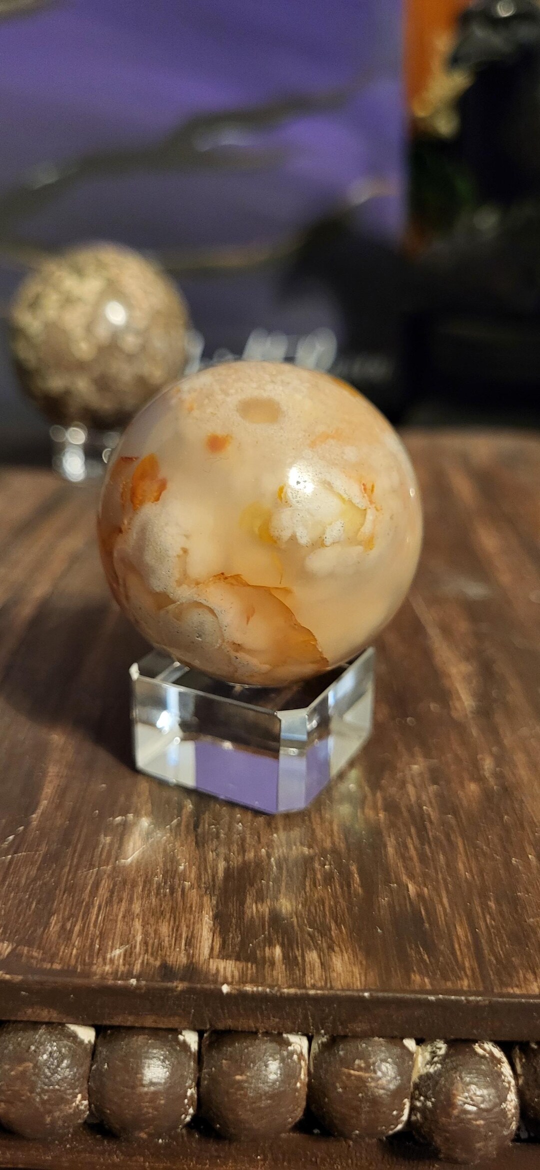 UV Reactive Flower Agate Sphere, Red Flower Agate Inclusions BEAUTIFUL ...