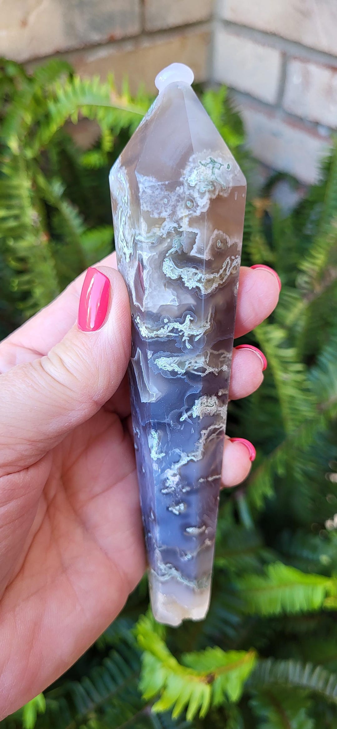 Moss Agate Wand With Stand. Blue Moss Agate Wand, BEAUTIFUL Druzy - Etsy