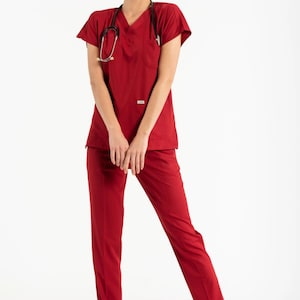 Customizable Red Lycra Breathable Scrubs, Medical Scrubs, Nurse Uniform ...