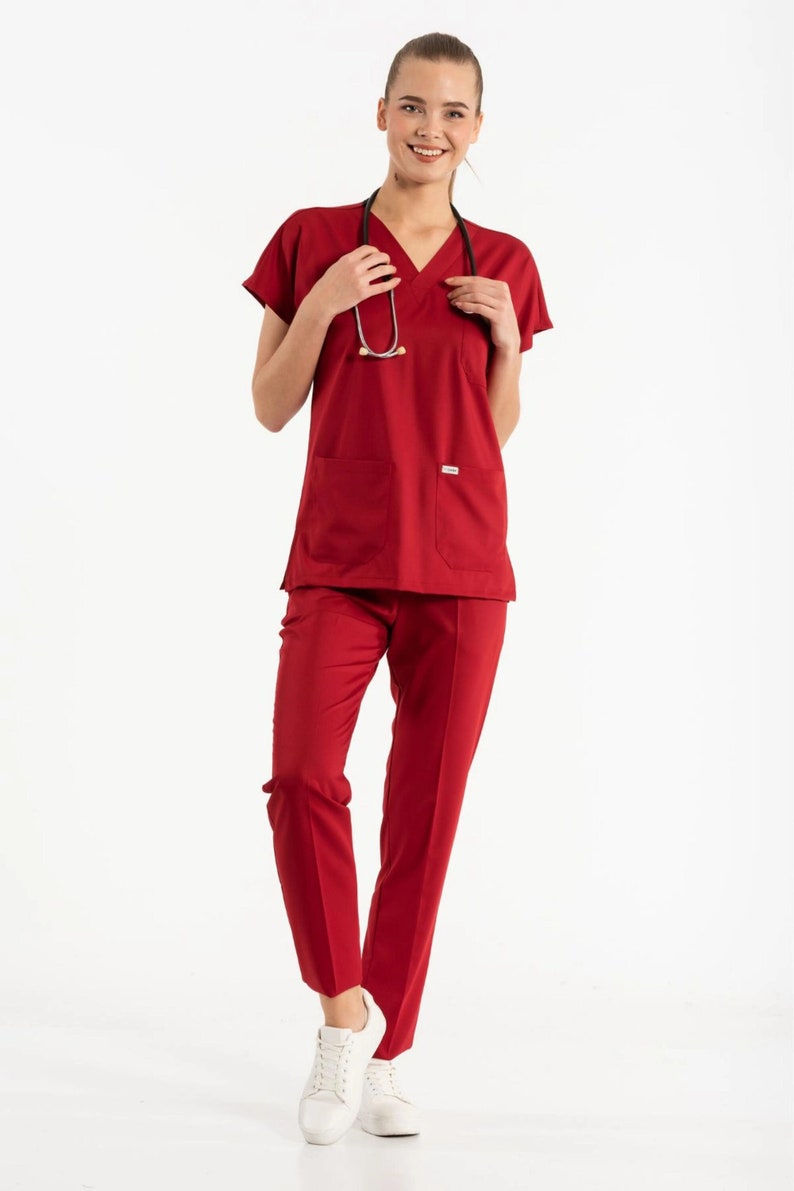 Customizable Red Lycra Breathable Scrubs, Medical Scrubs, Nurse Uniform ...