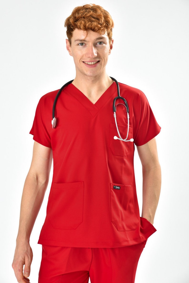 Customizable Red Lycra Breathable Scrubs, Medical Scrubs, Nurse Uniform ...