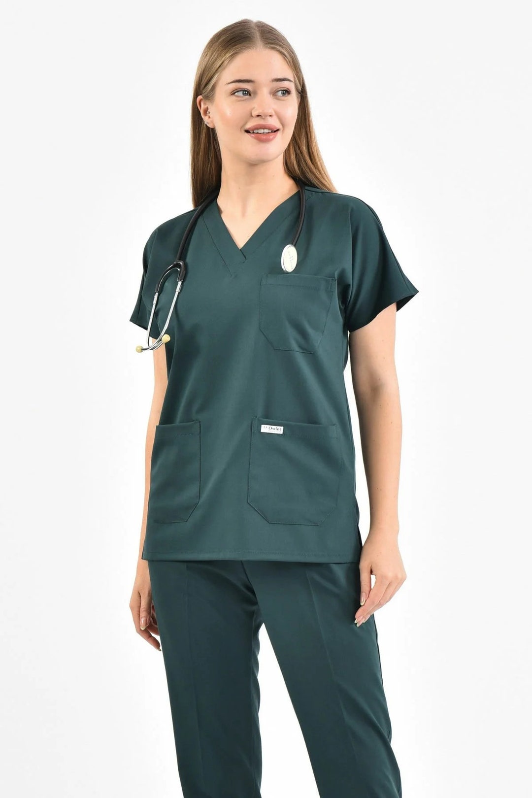 Customizable Emerald Lycra Breathable Scrubs Set, Medical Scrubs, Nurse ...