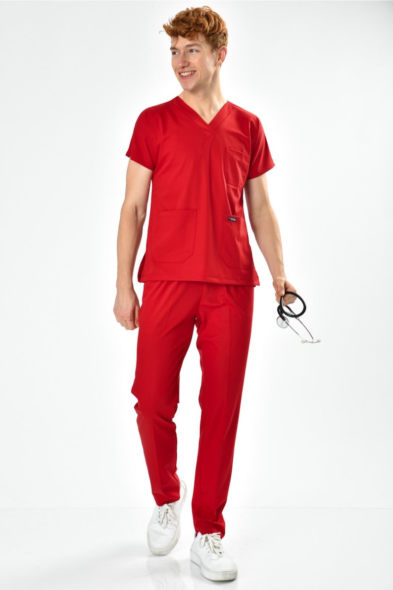Customizable Red Lycra Breathable Scrubs, Medical Scrubs, Nurse Uniform ...
