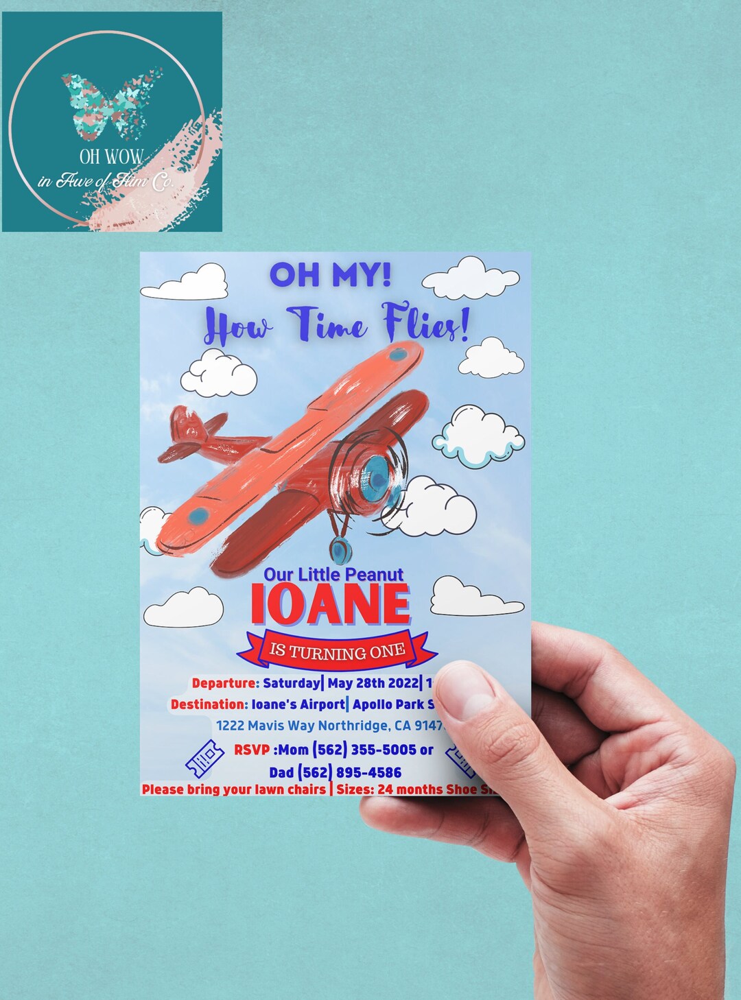 Editable First Birthday Invite time Flies Theme Digital Template ...