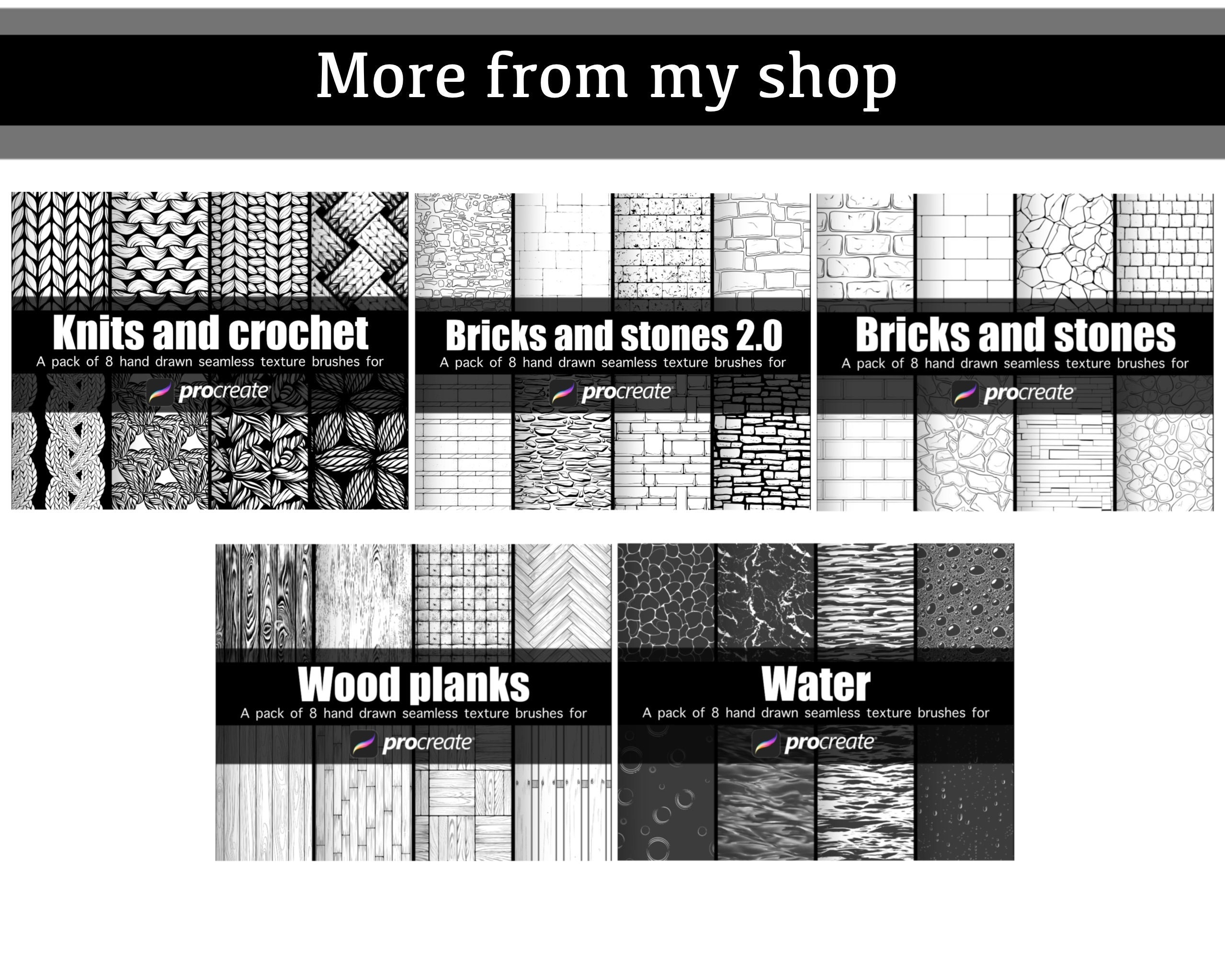 Hand Drawn Seamless Tiles Texture Brushes for Procreate Black and White ...