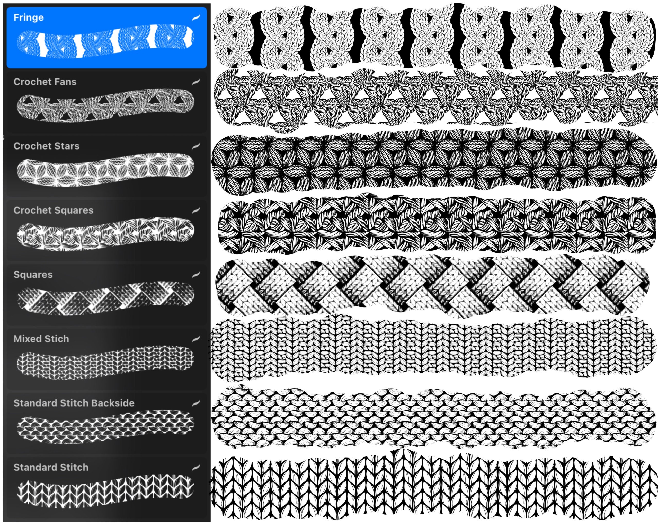 Knits and Crochet Hand Drawn Procreate Texture Brushes Pack of 8 - Etsy
