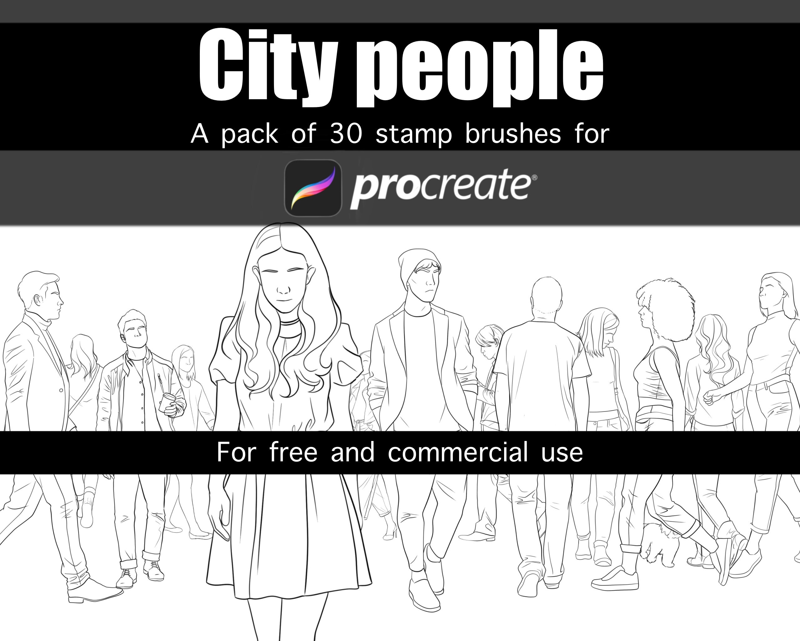 City Walking People Procreate Stamp Brush Pack of 30 Crowd Brush Comics ...