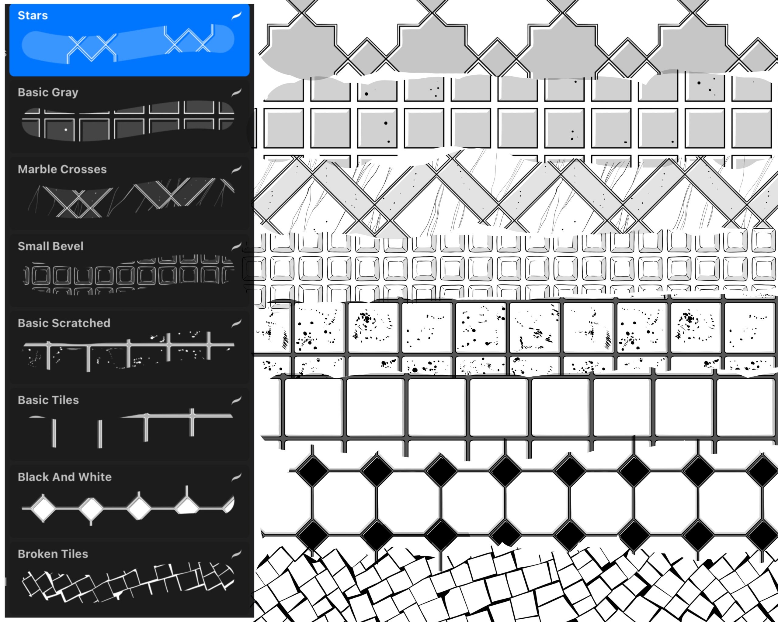 Hand Drawn Seamless Tiles Texture Brushes for Procreate Black and White ...
