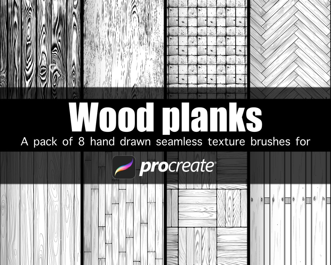Wood Planks Decking Procreate Brushes Hand Drawn Monochrome Inking Pack ...