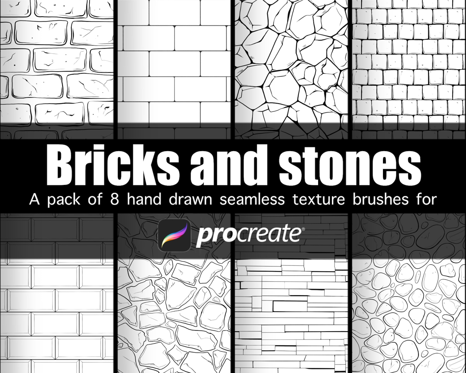 Bricks and Stones Hand Drawn Texture Brushes for Procreate Pack of 8 - Etsy
